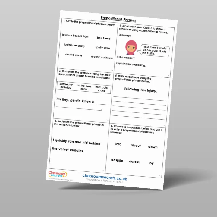 Classroom Secrets | Collection Page Year 3 Prepositional Phrases
